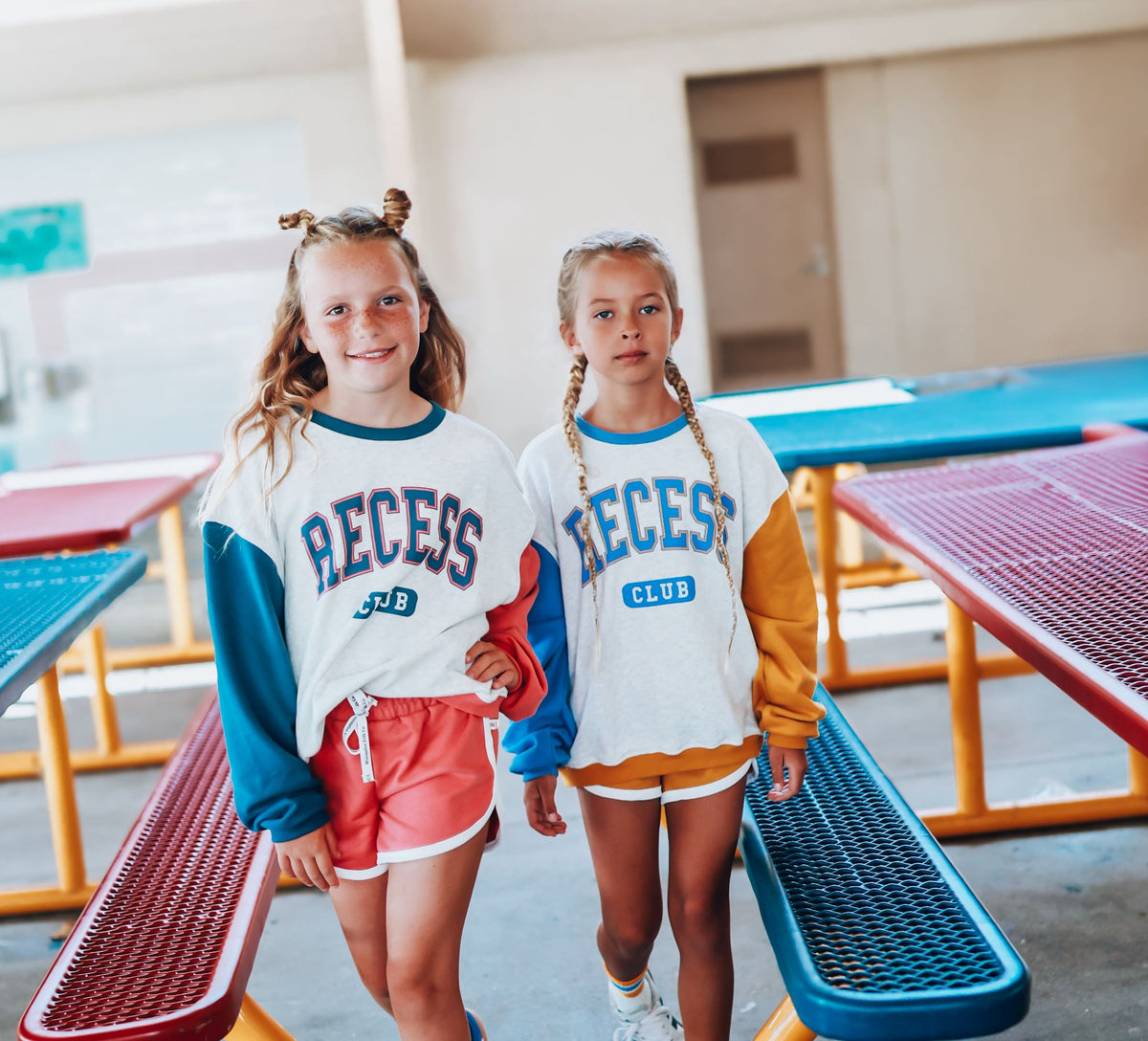 RECESS CLUB | BLUE + MUSTARD | colorblock oversized drop shoulder | KI ...